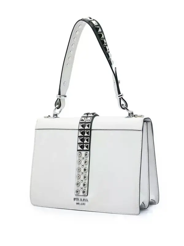 Prada Calf And Saffiano Leather Studded Elektra Satchel
