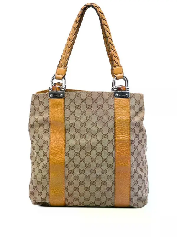 Gucci 2016-2026 Large Gg Canvas Bamboo Libeccio Tote Bag - Neutrals