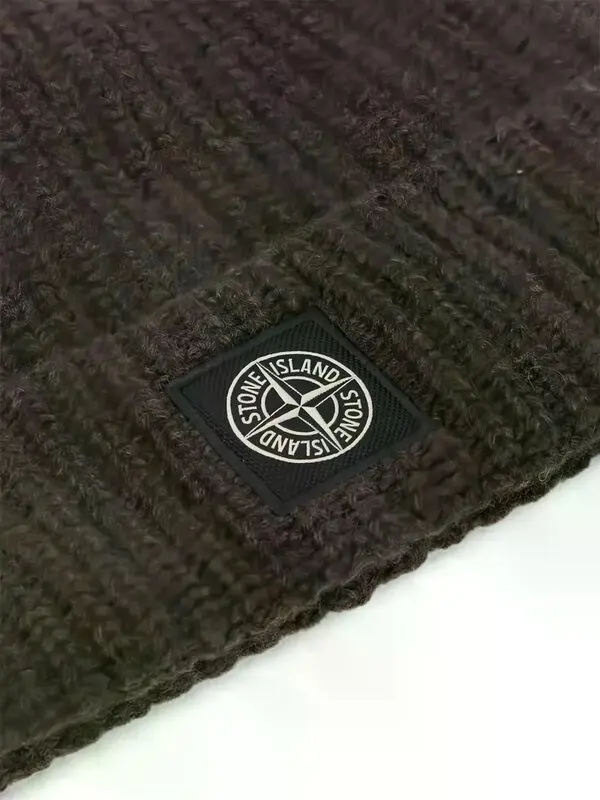 Stone Island Logo-patch Ribbed-knit Beanie Hat - Brown