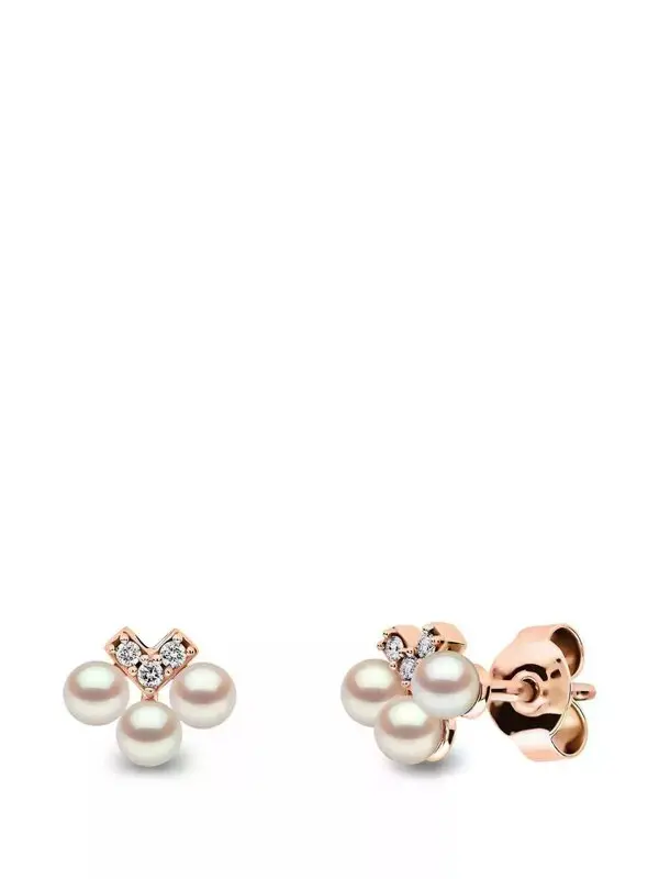 Yoko London Pearl And Diamond V-shape Earrings In 18k Rose Gold