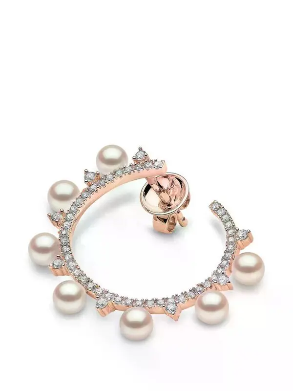 Yoko London Pearl And Diamond Hoop Earrings In 18k Rose Gold