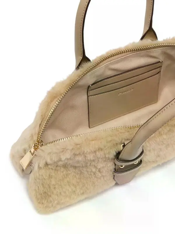 Pinko Faux-shearling Buckle-detail Tote Bag