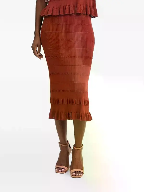 TWINSET Ruffled Pointelle-knit Midi Skirt - Red