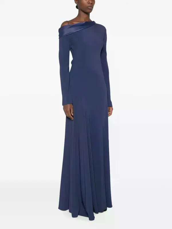 Alberta Ferretti Asymmetric Neck Long Sleeve Maxi Dress - Blue