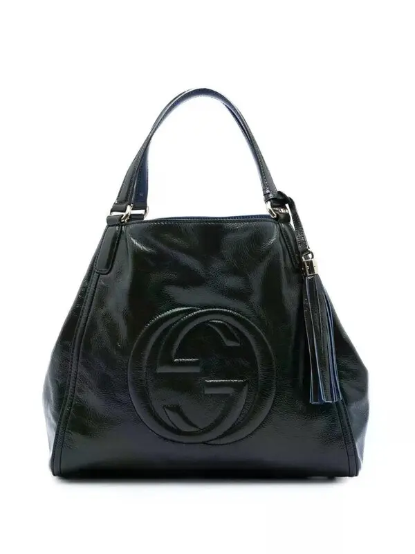 Gucci 2016-2026 Medium Patent Soho Cellarius Tote Bag - Blue