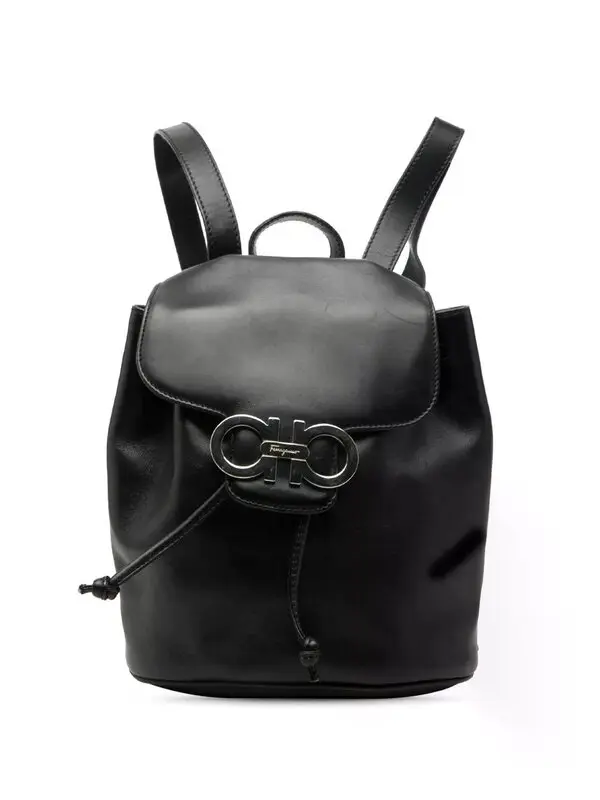 FERRAGAMO 2010-2026 Leather Double Gancini Backpack - Black