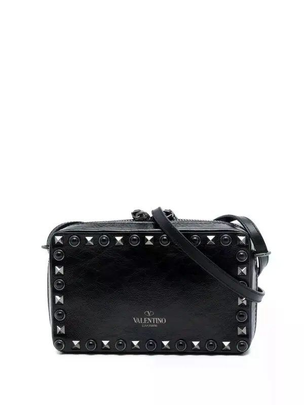 Valentino Garavani 2016-2017 Textured Leather Rolling Rockstud Camera Bag Crossbody Bag - Black