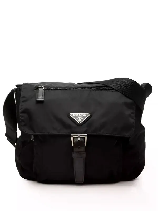 Prada 2000-2013 Tessuto Zip Buckle Messenger Bag Crossbody Bag - Black