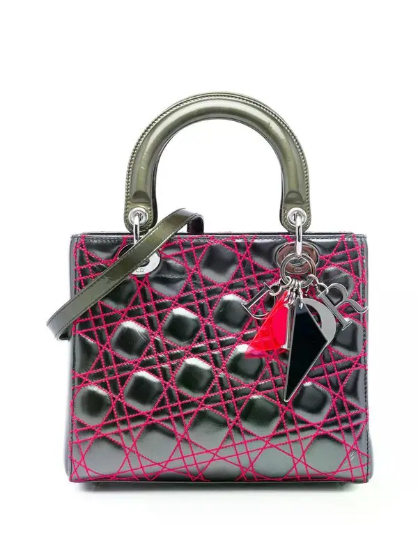 Dior 2011 Anselm Reyle Medium Metallic Lambskin Cannage Lady Satchel - Grey