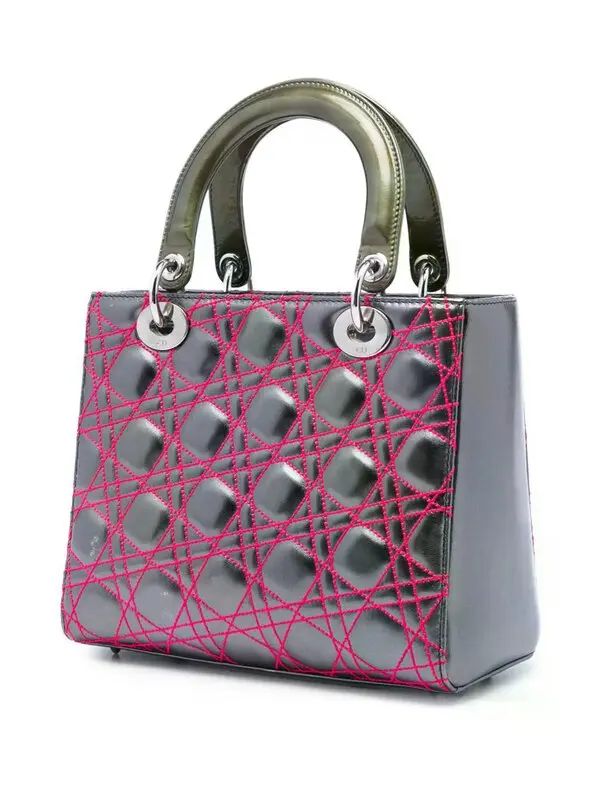 Dior 2011 Anselm Reyle Medium Metallic Lambskin Cannage Lady Satchel - Grey