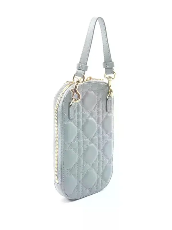 Dior 2021 Lambskin Cannage Lady Call In Phone Holder Satchel - Blue