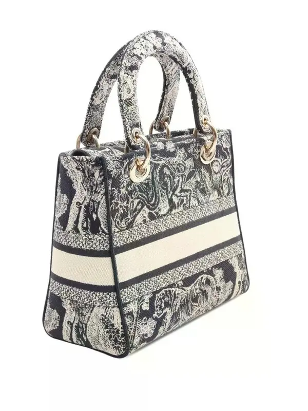 Dior 2000-2026 Medium Embroidered Canvas Toile De Jouy Lady D Lite Satchel - Blue