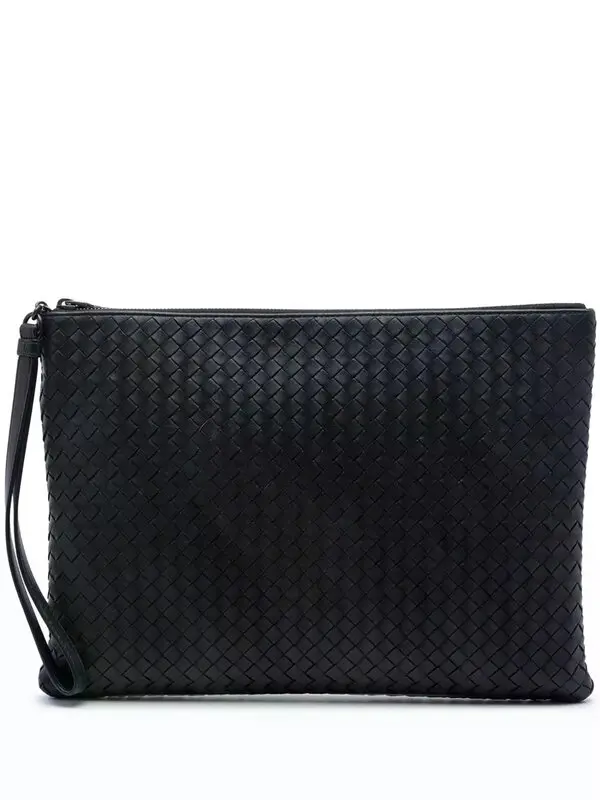 Bottega Veneta 2012-2026 Nappa Intrecciato Wristlet Zip Clutch Bag - Black