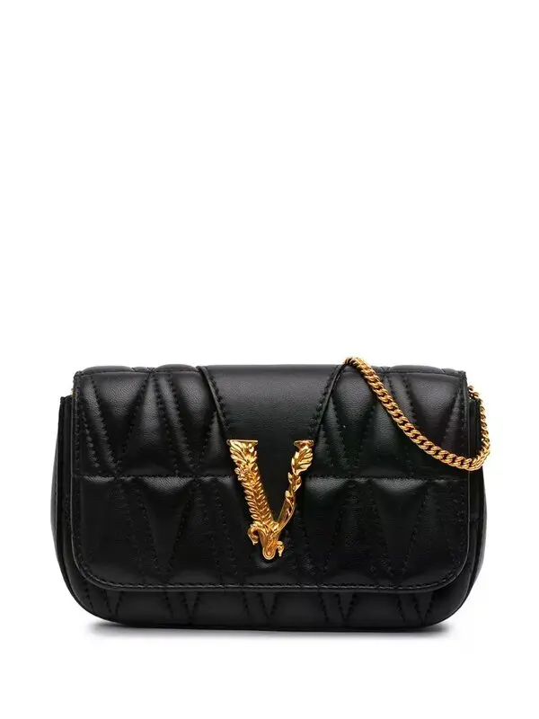 Versace 2010-2026 Mini Quilted Leather Virtus V Crossbody Bag - Black