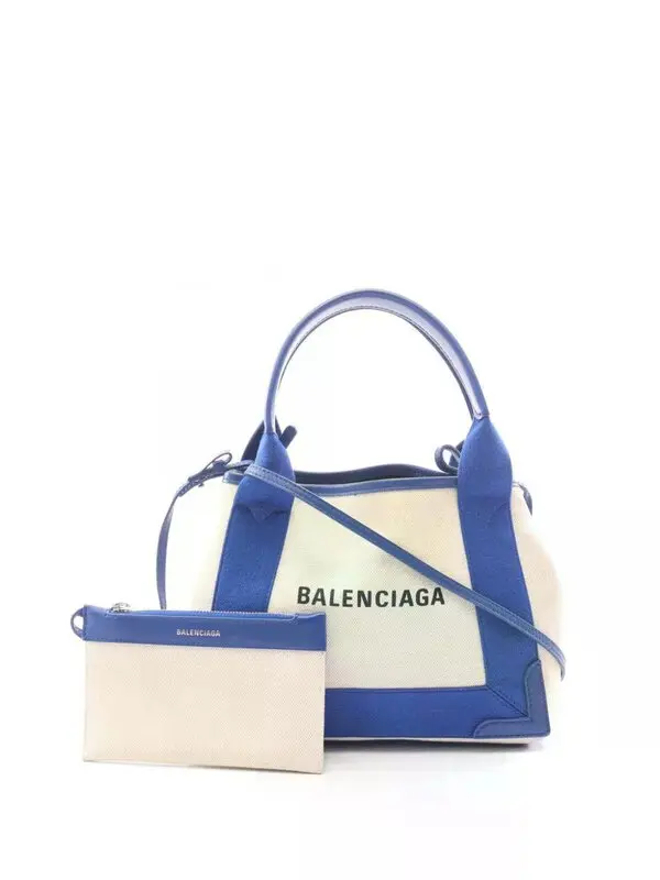 Balenciaga 2015-2026 Canvas Navy Cabas Xs Satchel - White