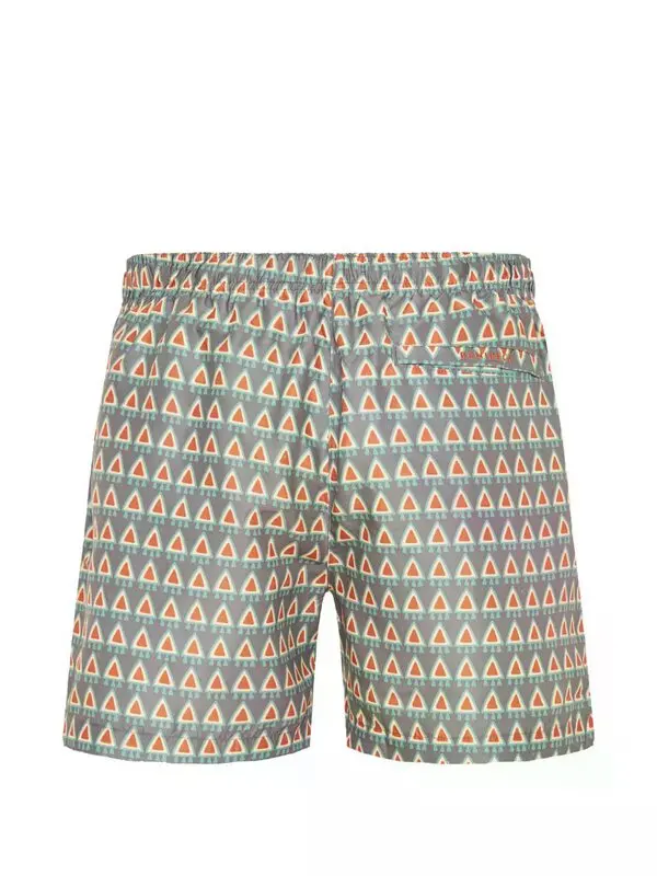 BENIBECA Baloch Geometric-print Drawstring-waist Swim Shorts - Grey