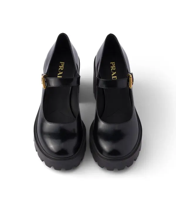 Prada Brushed Leather Pumps With Buckle Detail