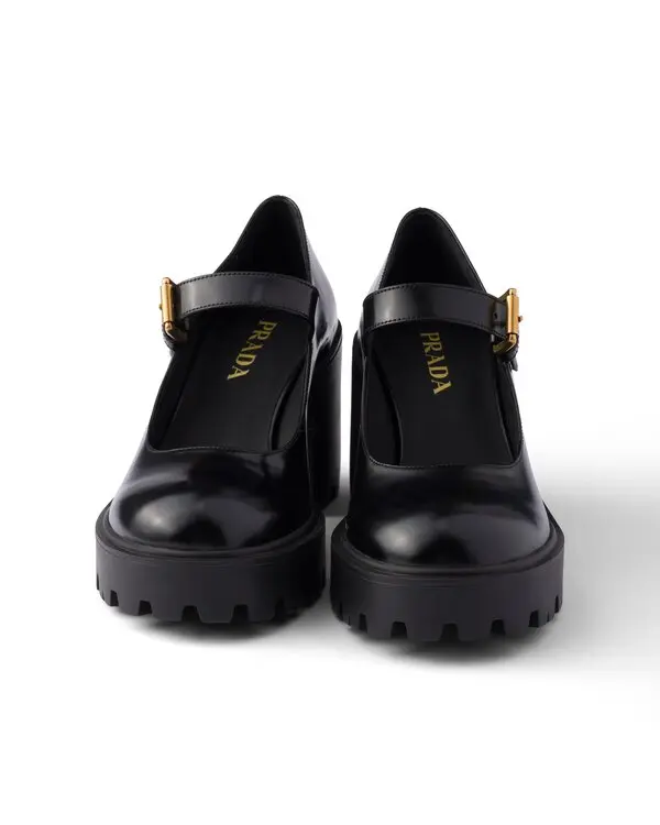 Prada Brushed Leather Pumps With Buckle Detail
