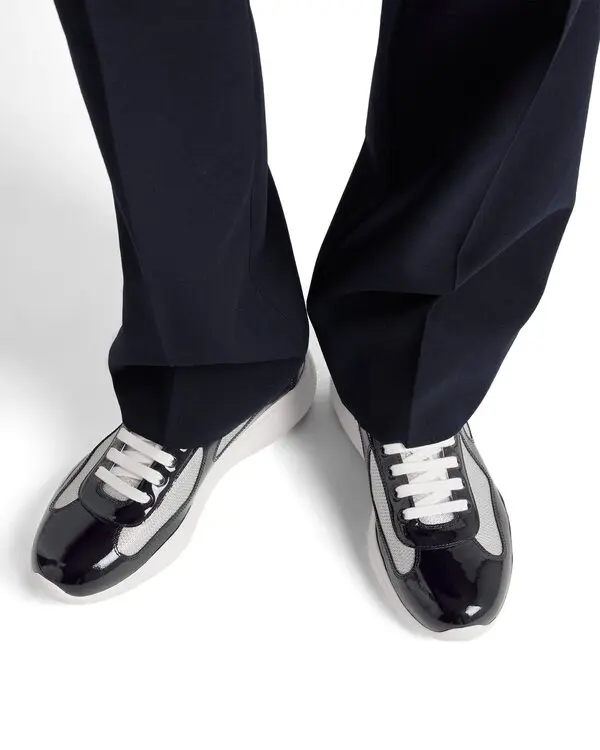 Prada Patent Leather And Technical Fabric America's Cup Sneakers - Black/silver