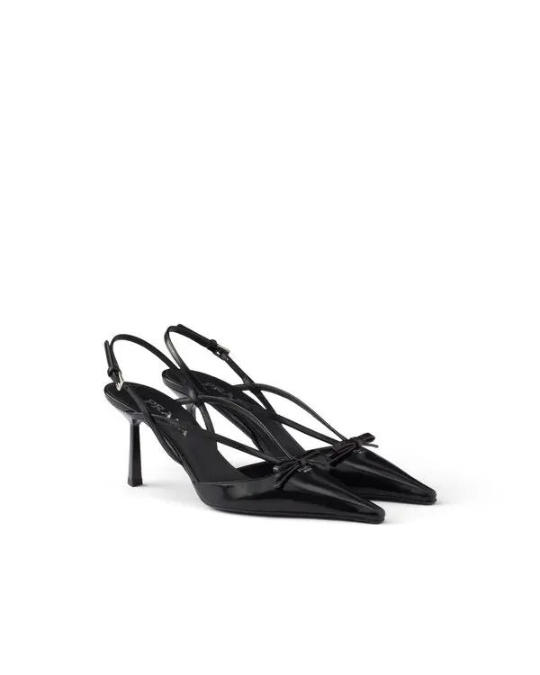 Prada Brushed Leather Slingback Pumps With Metal Buckle - Black