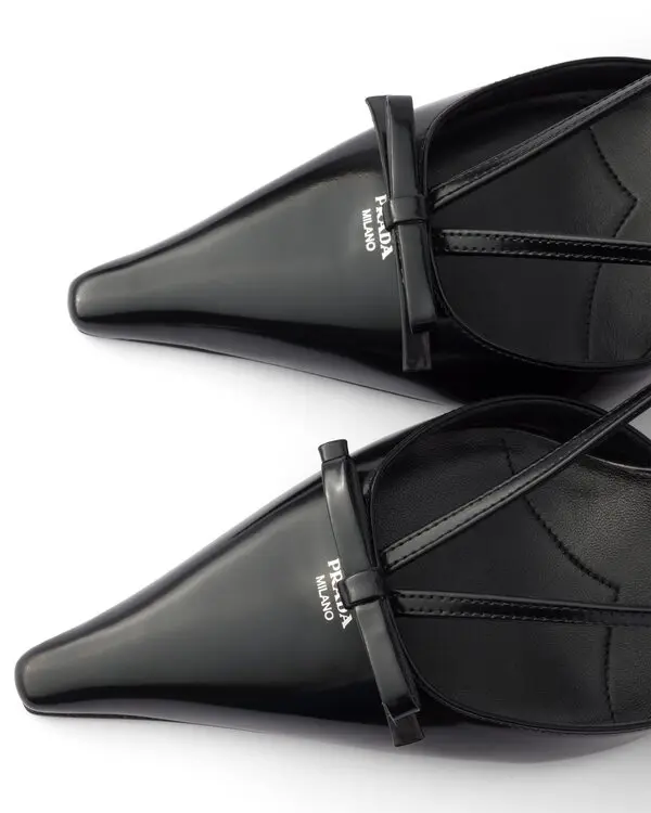 Prada Brushed Leather Slingback Pumps With Metal Buckle