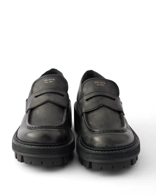 Prada Leather Loafers With Rubber Sole