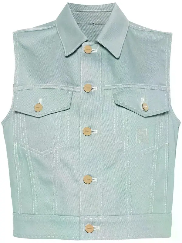 Fendi Ff-motif Denim Gilet - Blue