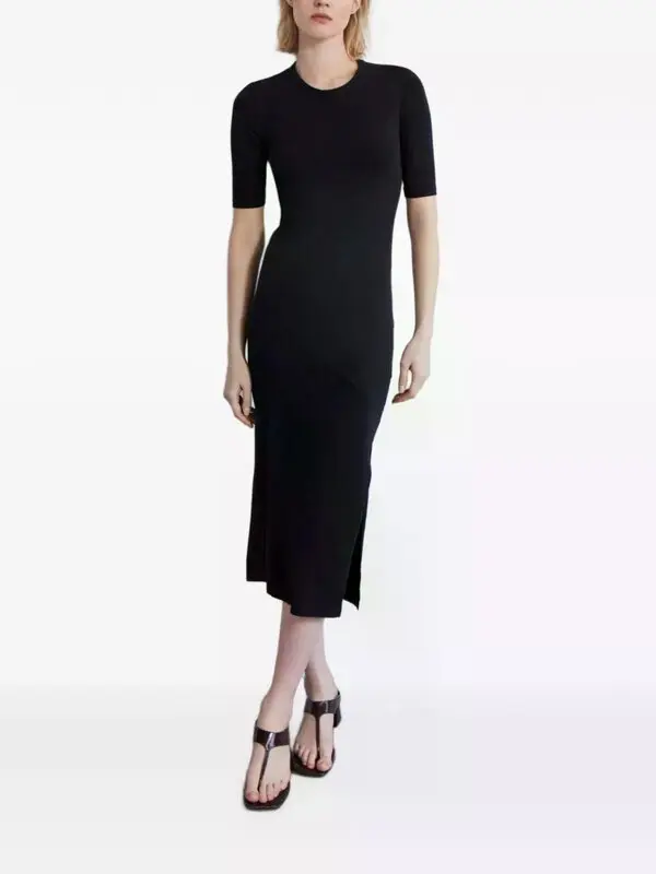 Another Tomorrow Elbow-sleeve Midi Dress