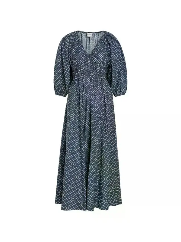 Matteau Geometric-print Shirred Midi Dress - Blue