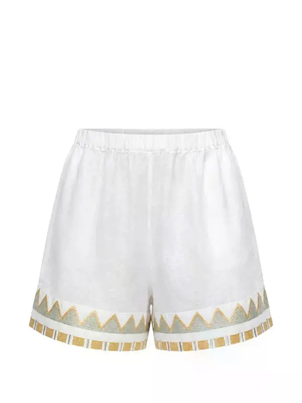 Greek Archaic Kori Papyrus Embroidered Mini Shorts - White