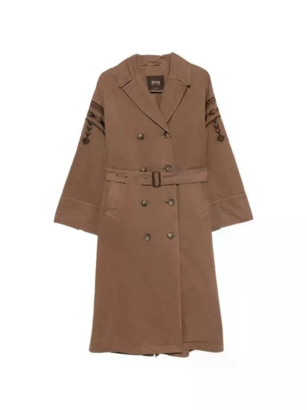 BAZAR DELUXE Embroidered Double-breasted Coat - Brown