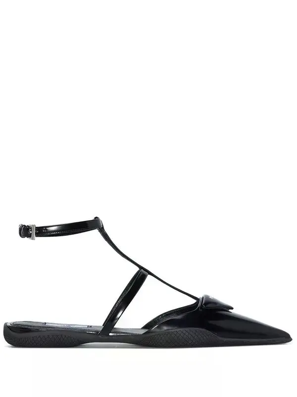 Prada Triangle-logo Flat Leather Pumps - Black
