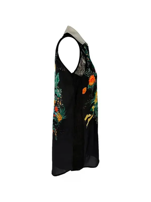 Sandro Floral-print Lace-panel Blouse