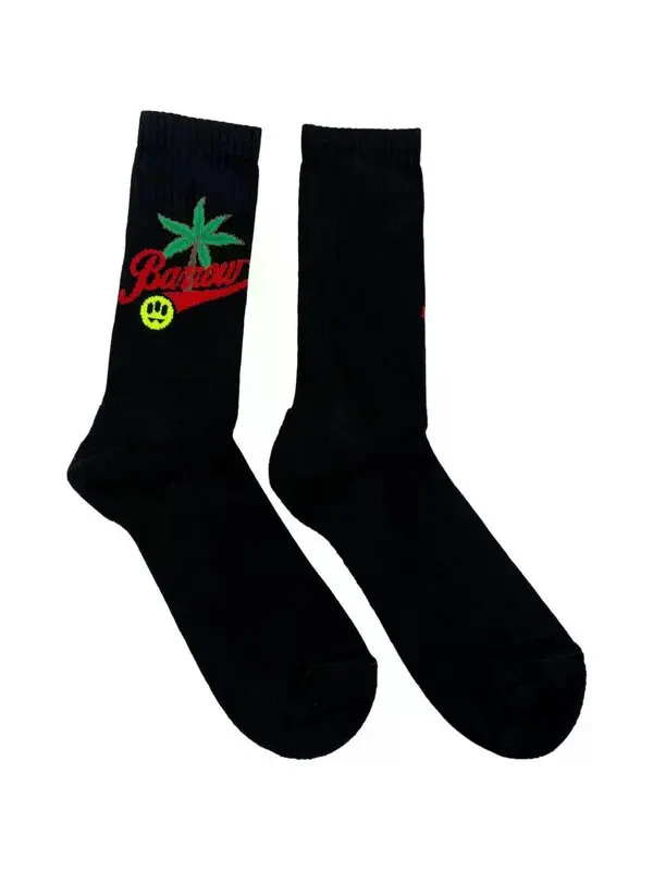 BARROW Graphic-intarsia Ribbed-knit Socks - Black