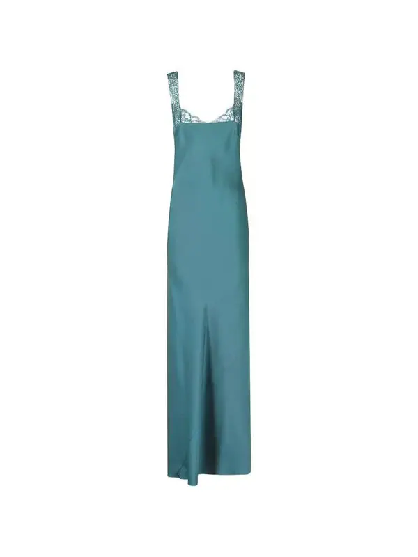 FORTE_FORTE Lace-trim Satin Maxi Dress - Blue