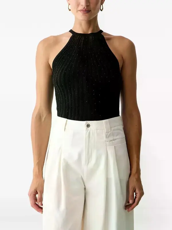 Guess Rhinestone-embellished Ribbed Top - Black