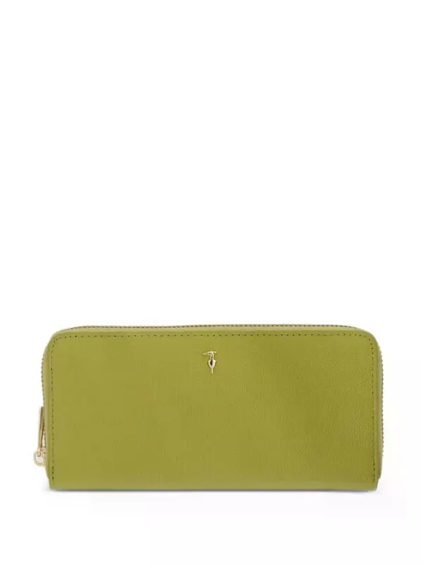 TRUSSARDI Cameo Logo-plaque Pebbled-texture Wallet - Green