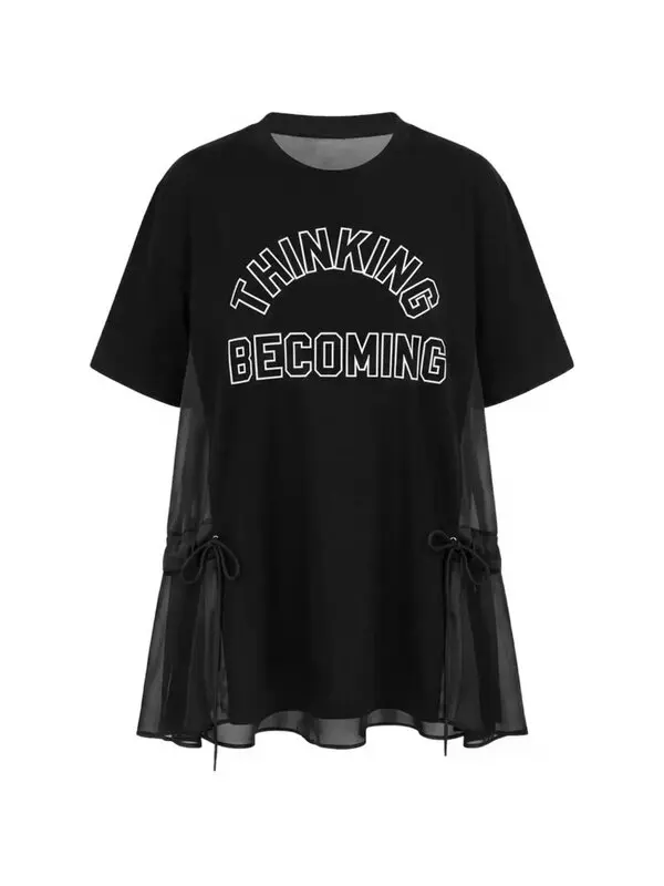 Sacai Graphic-print Sheer-panel T-shirt - Black