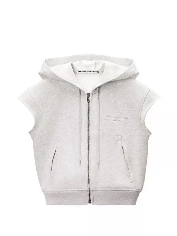 Alexander Wang Crystal-embellished Cap-sleeve Hoodie - Grey