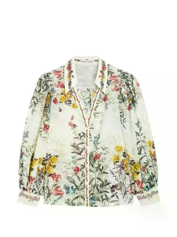 Alice + Olivia Charis Floral-print Puff-sleeve Blouse - White
