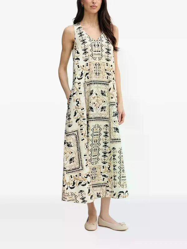 Joseph Ribkoff Geometric-print V-neck Midi Dress - Neutrals