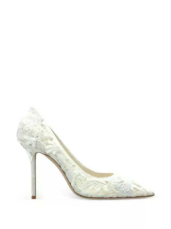 JIMMY CHOO Love 100 Floral-appliqué Pumps - White
