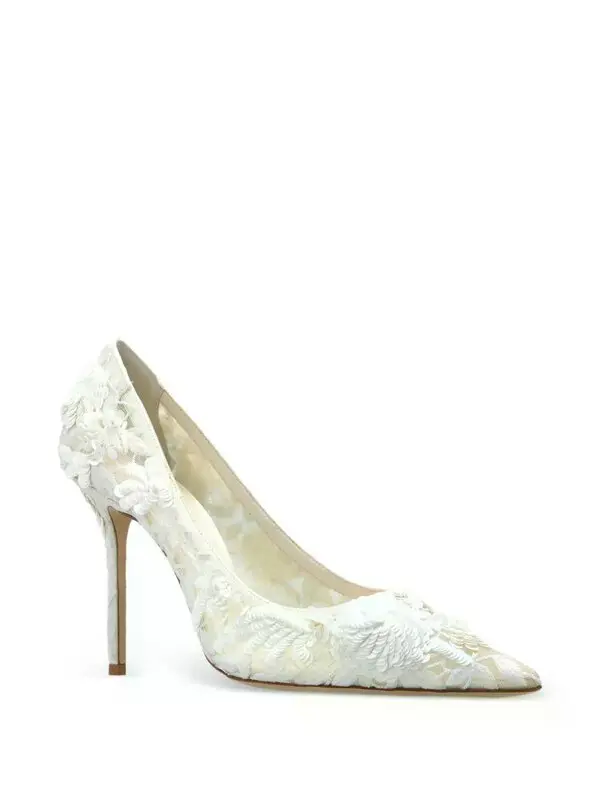 JIMMY CHOO Floral Appliqué Pointed Toe Stiletto Pumps - White