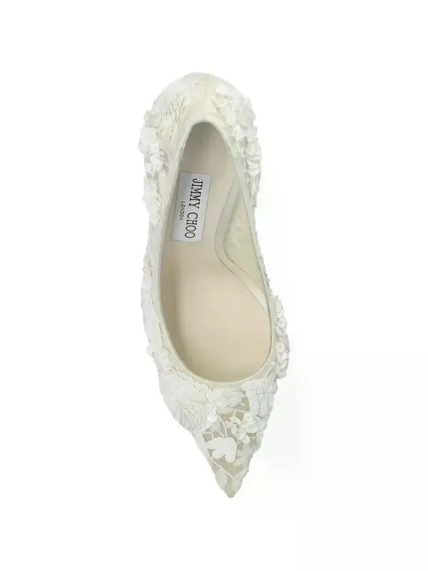 JIMMY CHOO Floral Appliqué Pointed Toe Stiletto Pumps - White