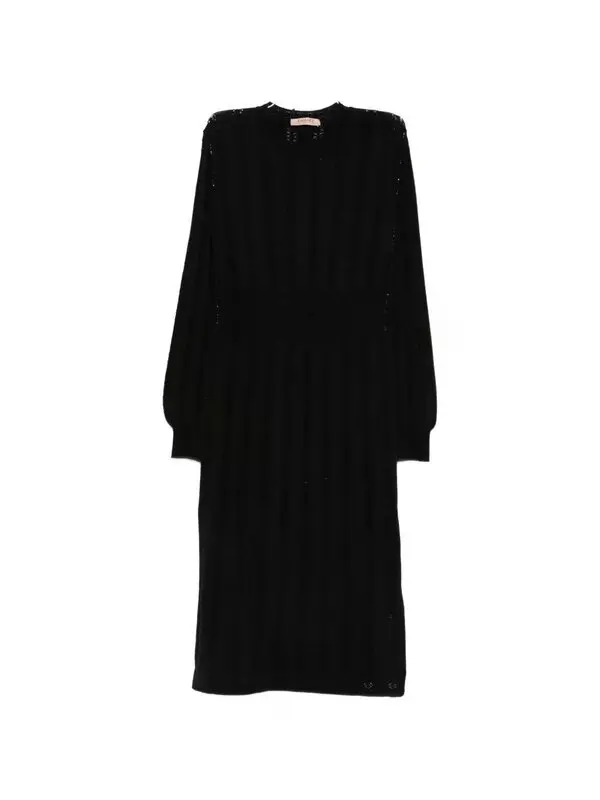 TWINSET Pointelle-knit Long-sleeve Dress - Black