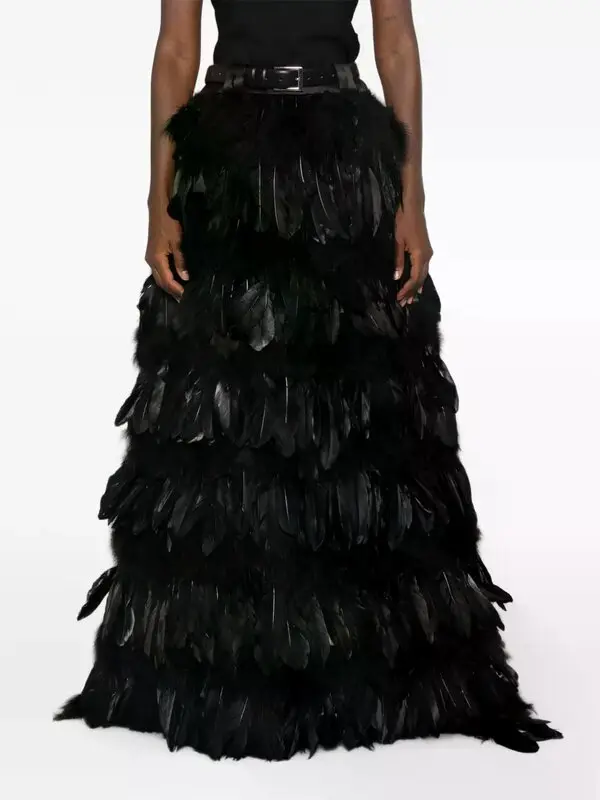 VESTIAIRE D'UN OISEAU LIBRE Feather-embellished Maxi Skirt