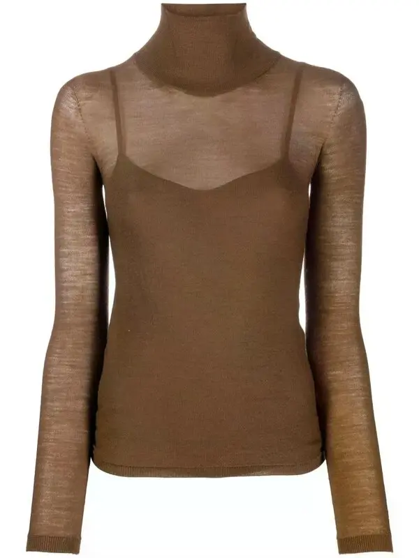 Max Mara Semi-sheer High-neck Jumper - Brown
