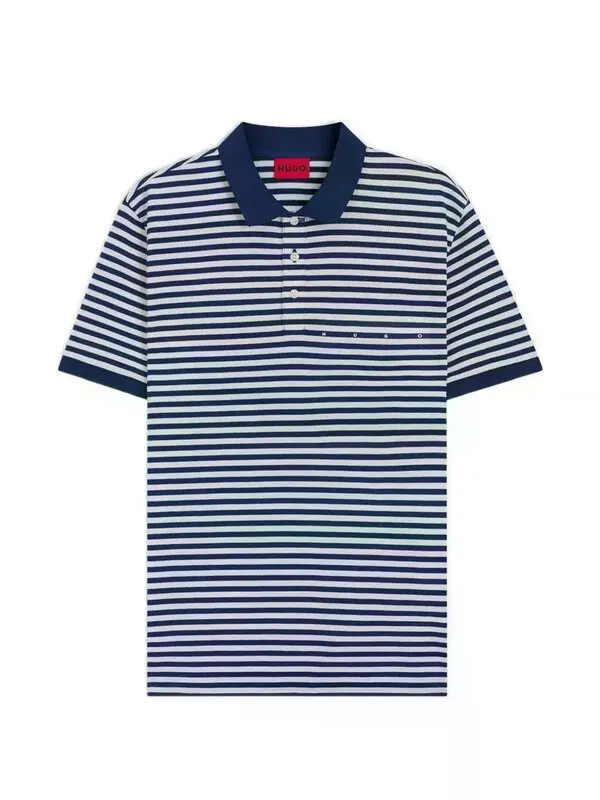 Hugo Cotton-piqué Polo Shirt With Horizontal Stripe - Blue