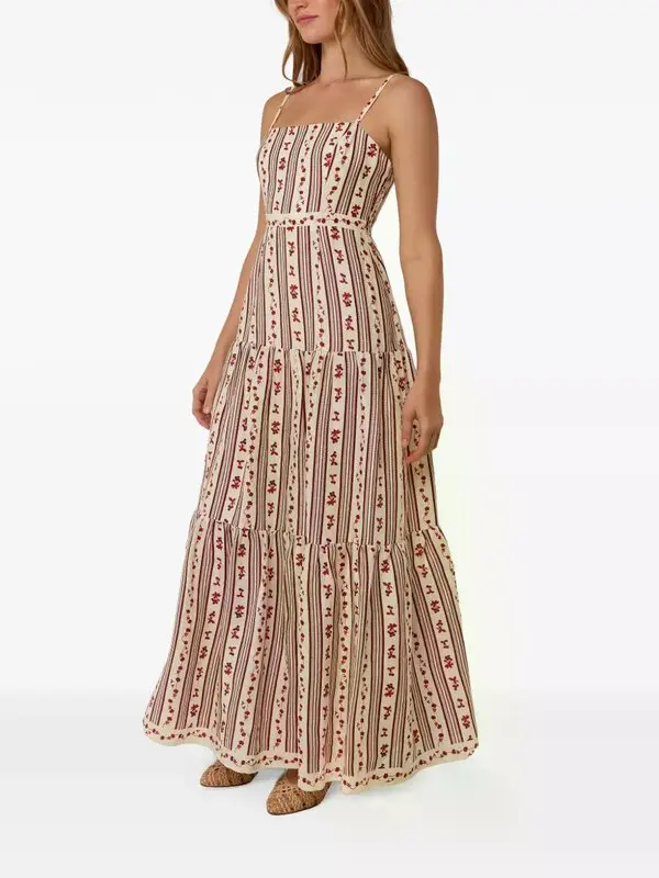 PALM. NOOSA Celine Floral-print Tiered Maxi Dress - Neutrals