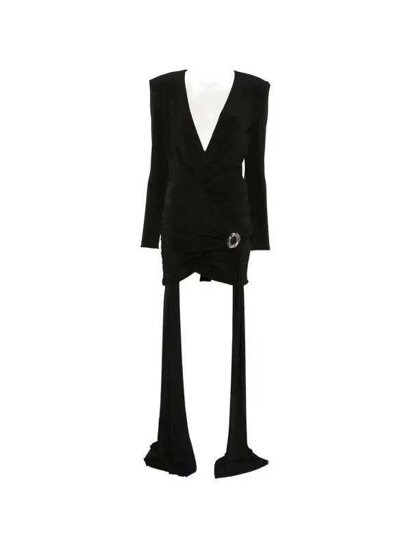 NISSA Ruched Draped-detail Dress - Black